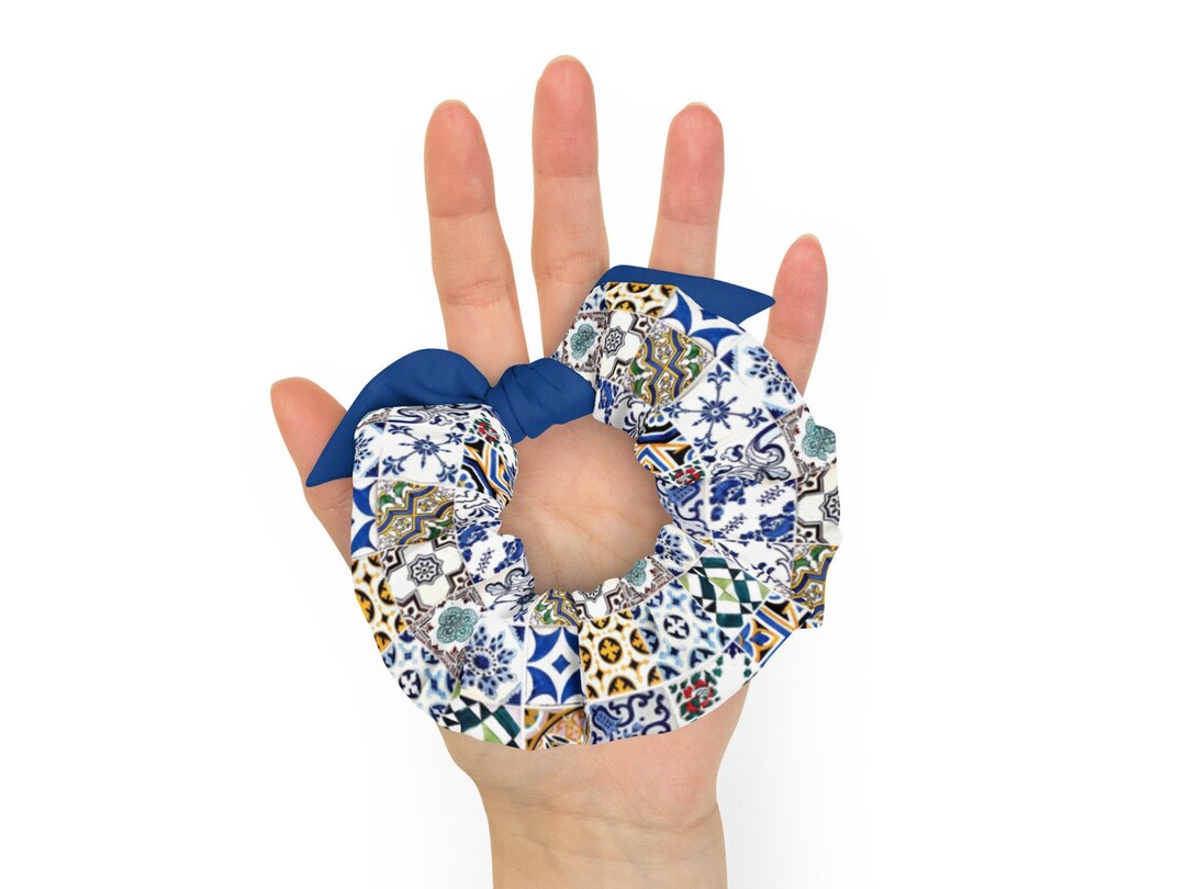 Mediterranean Tile Bow Scrunchie, Portuguese Tiles, Hair Accessories ...