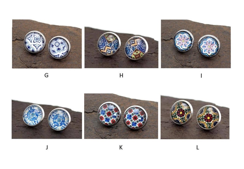 Colorful Stud Earrings Portuguese Tile Jewelry Everyday - Etsy