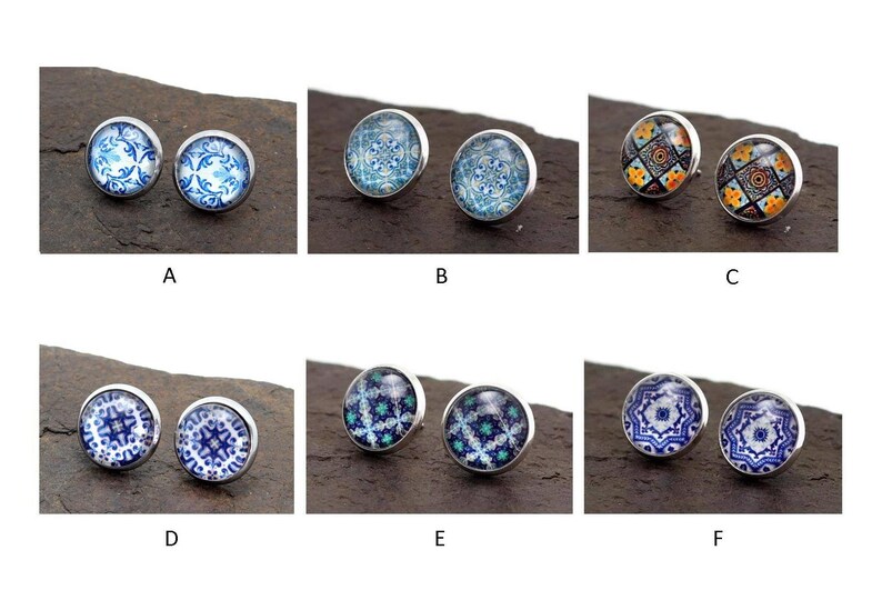 Colorful Stud Earrings Portuguese Tile Jewelry Everyday - Etsy