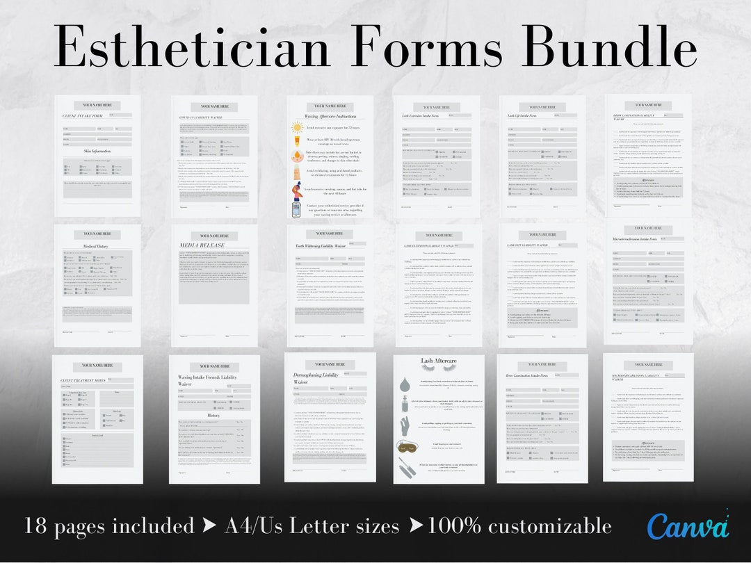 Esthetician Consent Form Bundle | Esthetician Consent Forms | Salon ...