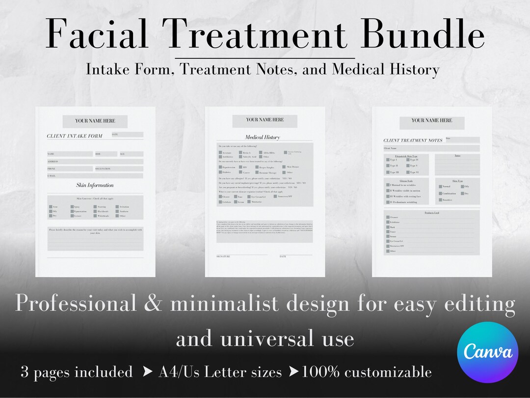 Facial Treatment Bundle | Facial Intake Forms | Facial Treatment Notes ...