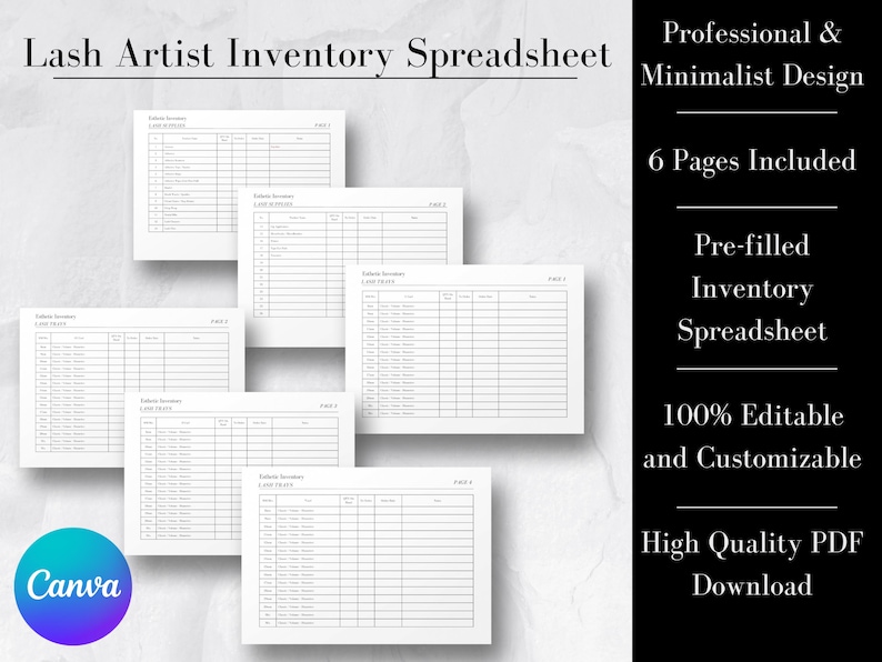 Lash Artist Inventory Spreadsheet | Esthetician Inventory Spreadsheet ...