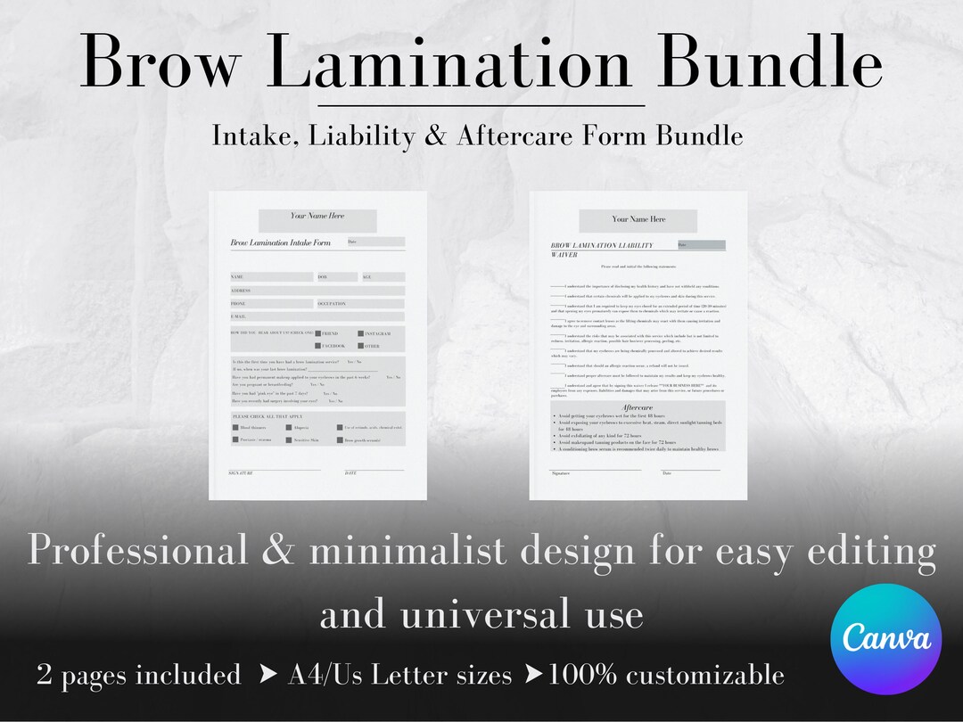 Brow Lamination Client Intake Form | Brow Lamination Liability Waiver ...