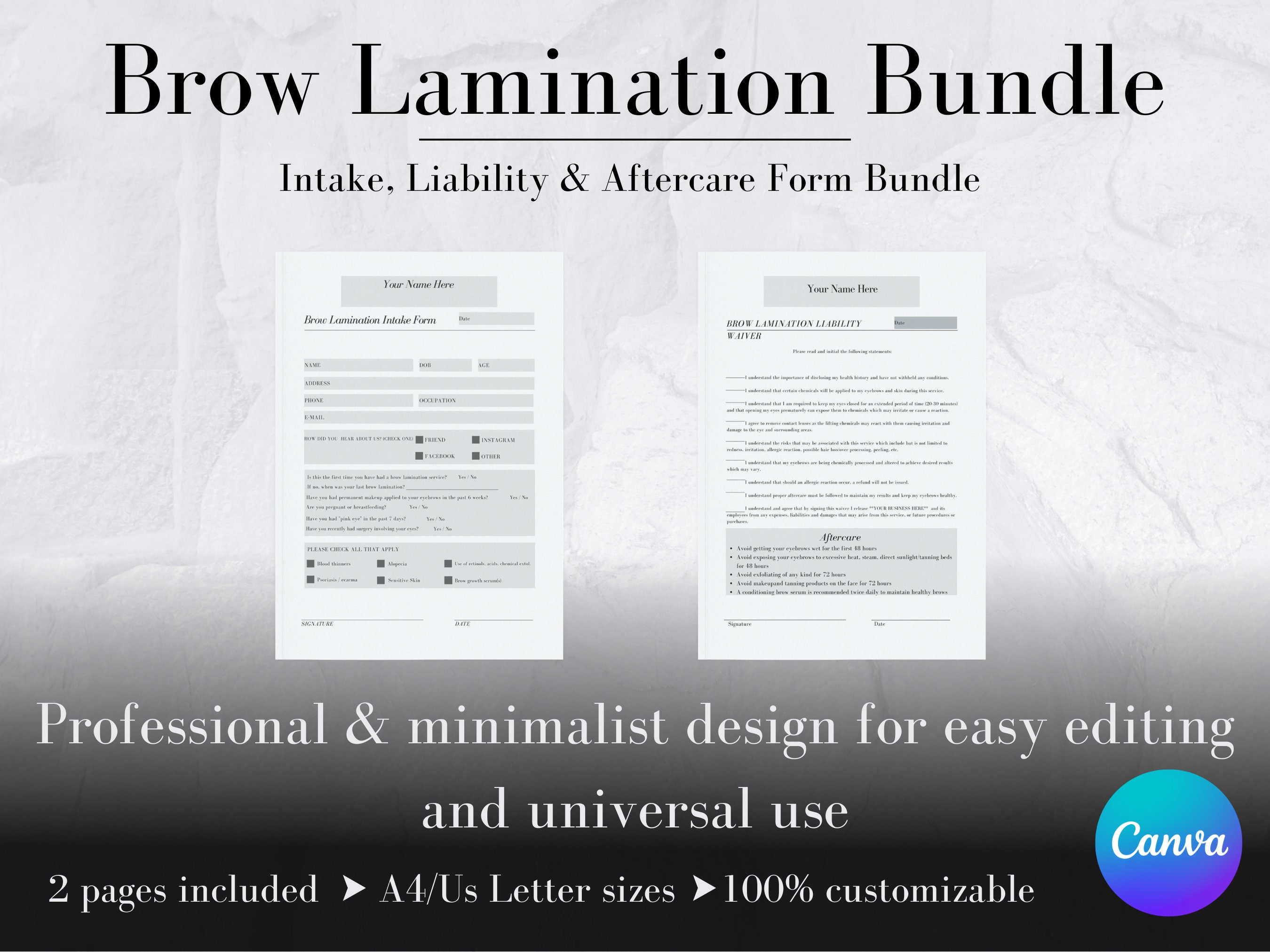 Brow Lamination Client Intake Form | Brow Lamination Liability Waiver ...