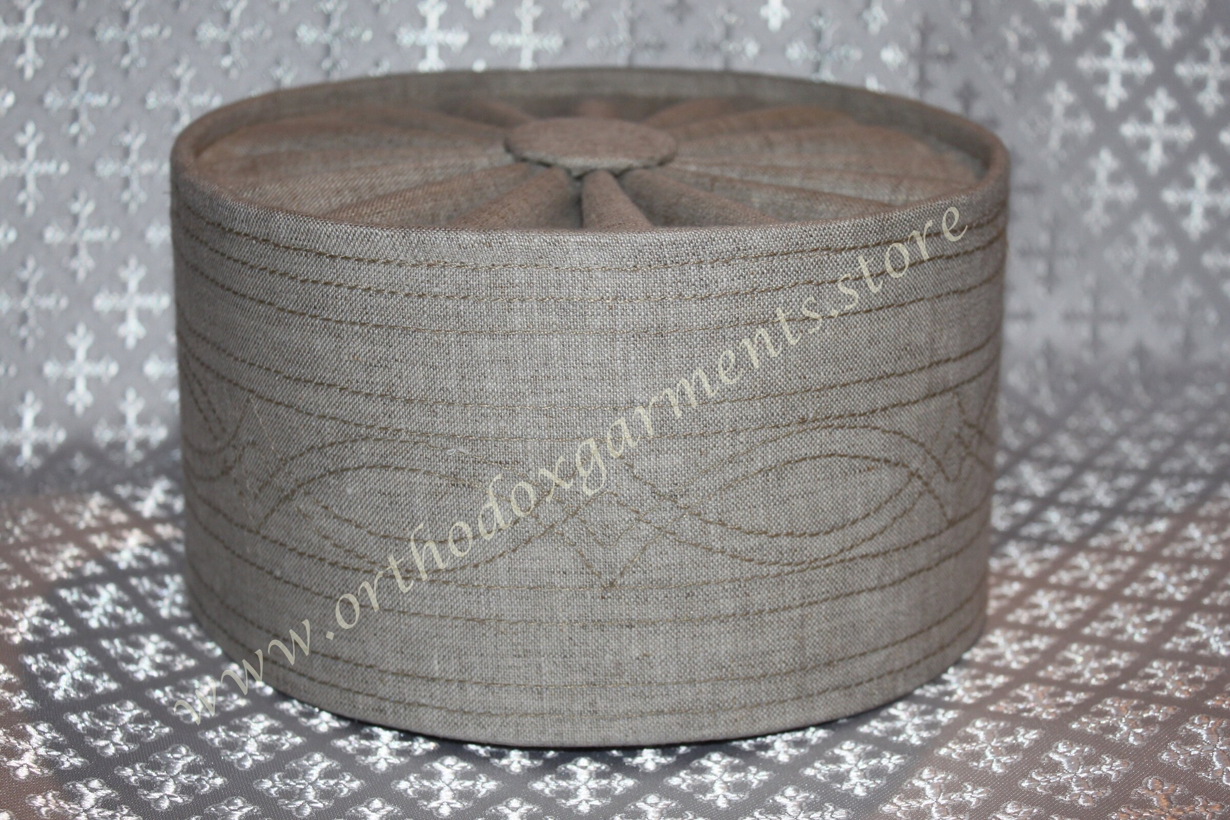 Skufia Greek Style Embroidered Linen Gray Color Size 60 61 - Etsy