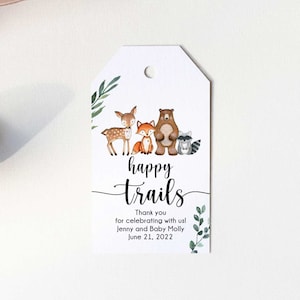 Happy Trails Tag, Trail Mix Woodland Favor Tags Template, Woodland Baby ...