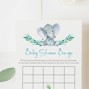 Elephant Baby Shower Bingo Printable, Elephant Bingo Cards, Printable ...