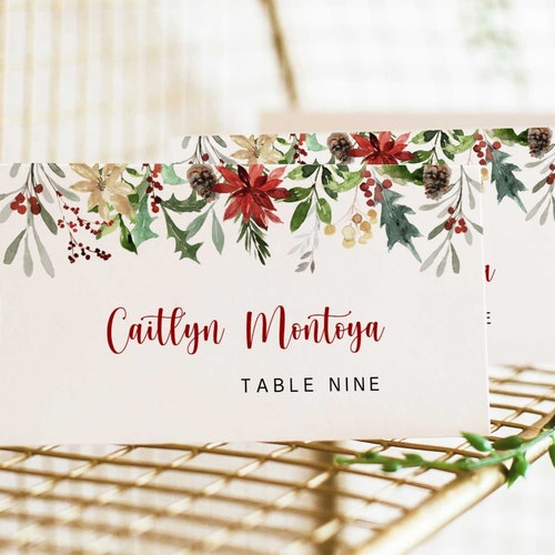 Poinsettia Christmas Place and Tent Cards Holiday Tent and - Etsy