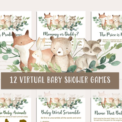 Virtual Baby Shower Games Woodland Virtual Baby Shower Zoom | Etsy