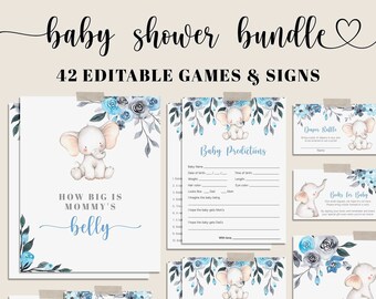 Boy Elephant Baby Shower Game Baby Animal Game Blue Elephant - Etsy