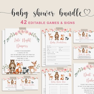 Woodland Girl Baby Shower Games Bundle, Floral Woodland Baby Games ...