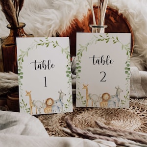 Safari Baby Shower Table Number Cards, 5x7 Table Numbers, Printable ...