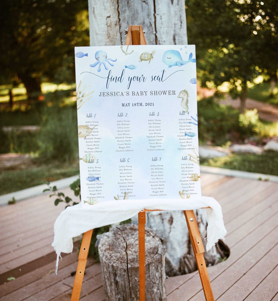 Ocean Baby Shower Seating Chart Template, Under the Sea Baby Shower ...