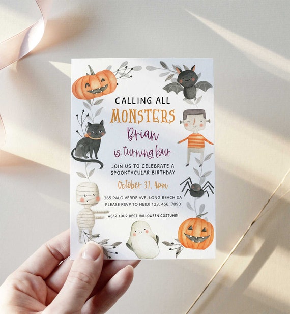 Halloween Birthday Invitation, Kids Halloween Party, October Birthday ...