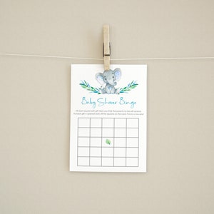 Elephant Baby Shower Bingo Printable, Elephant Bingo Cards, Printable ...