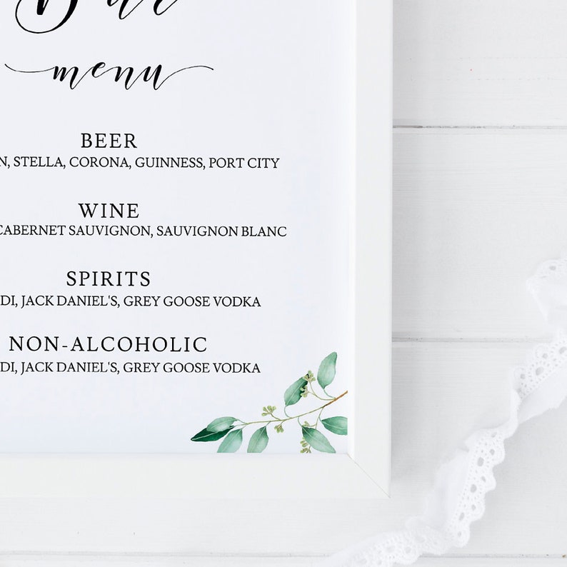 Wedding Bar Menu Template Printable Wedding Bar Menu Sign | Etsy