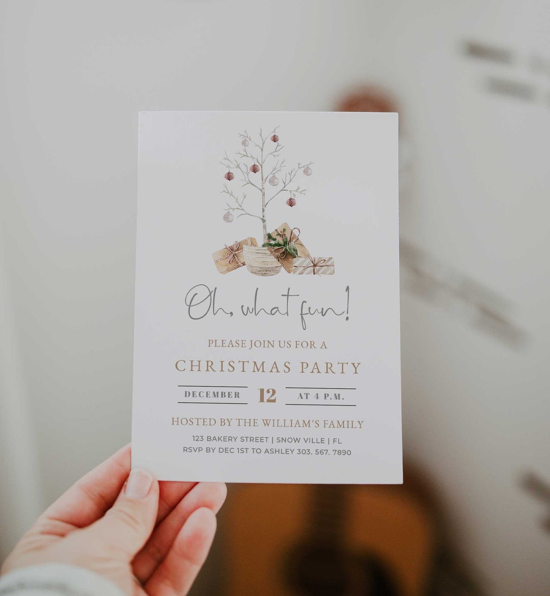 Christmas Party Invitation Template, Boho Christmas Invitation Editable ...