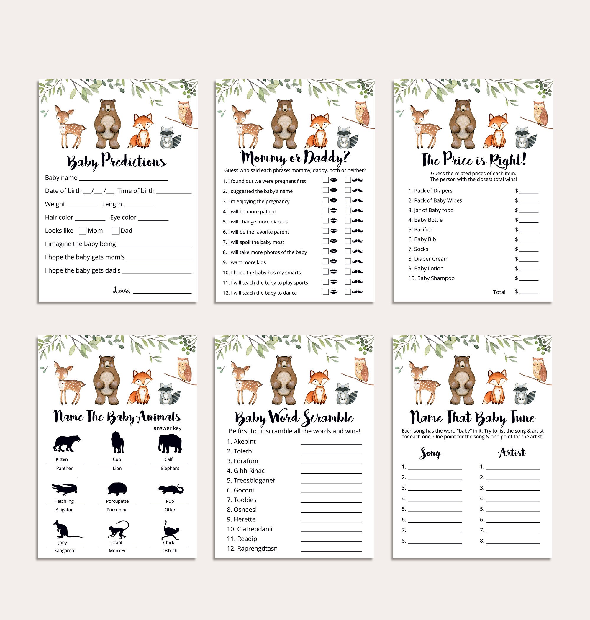 Virtual Baby Shower Games Woodland Virtual Baby Shower Zoom | Etsy
