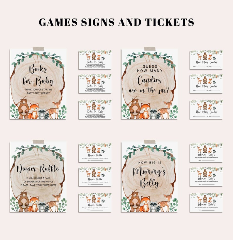 Woodland Baby Shower Games Bundle Woodland Baby Games Bundle - Etsy
