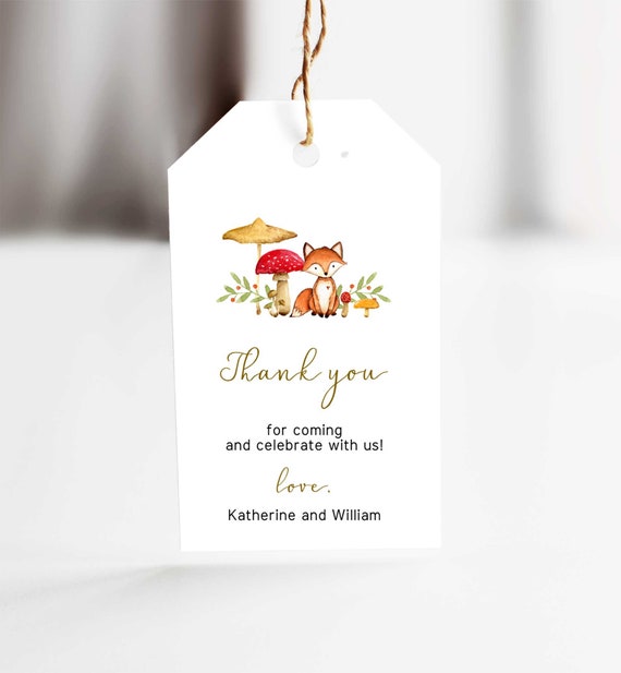 Mushroom Party Favor Tag, Woodland Thank You Tags, Instant Download ...