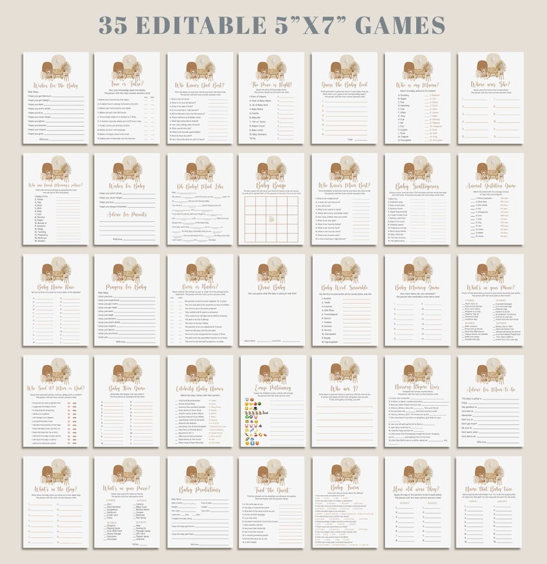 Boho Baby Shower Games Bundle Boho Bear Baby Games Bundle - Etsy