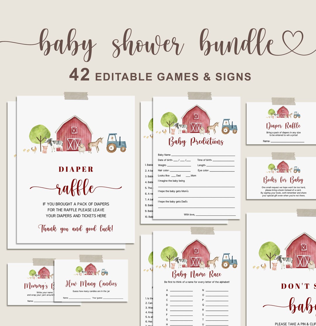 Farm Baby Shower Games Bundle, Farm Animals Baby Shower Bundle, Boy ...
