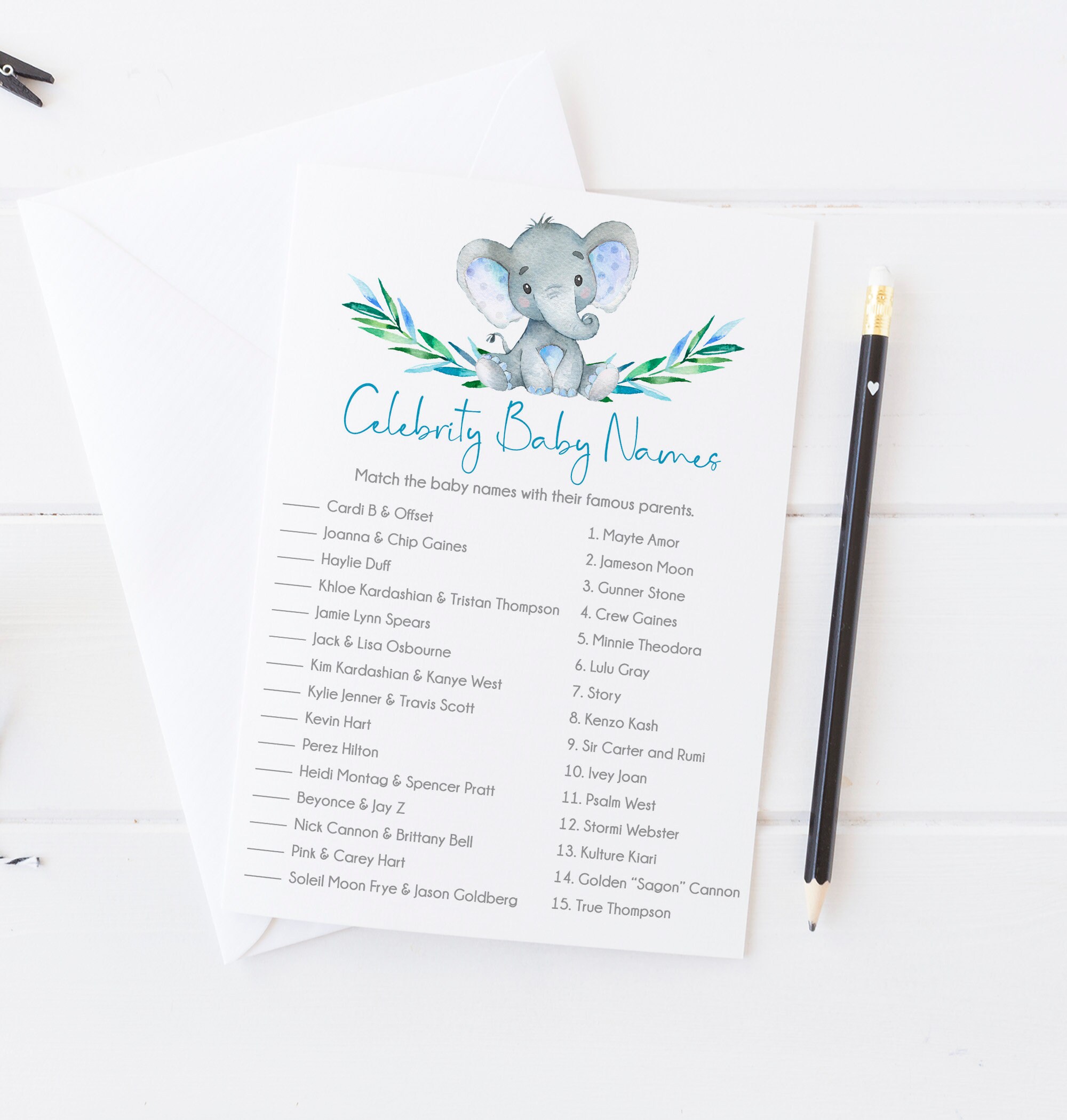 Elephant Celebrity Baby Names Game Printable Blue Elephant - Etsy