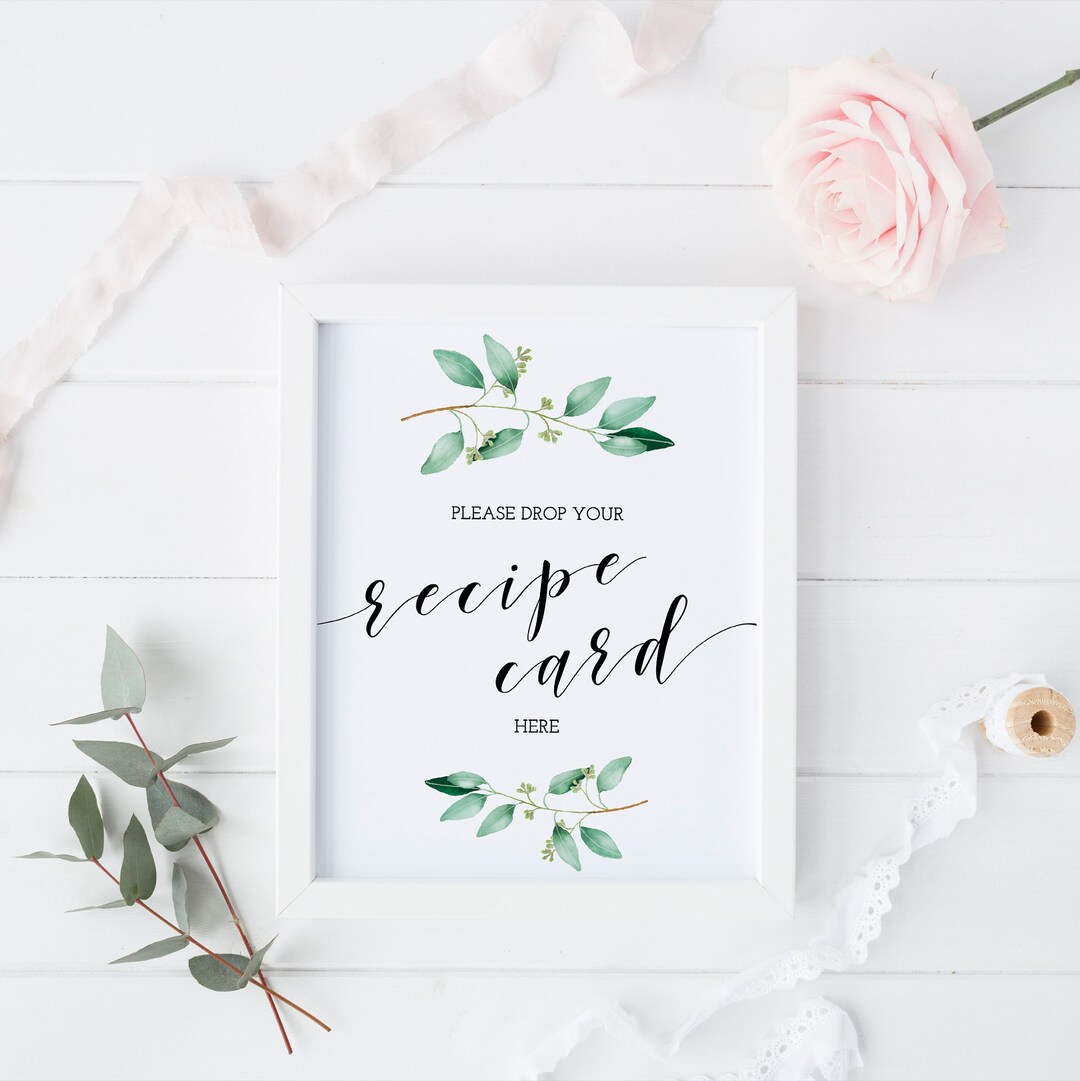 Recipe Card Sign, Bridal Recipe Card, Leave Your Recipe Sign, Greenery ...