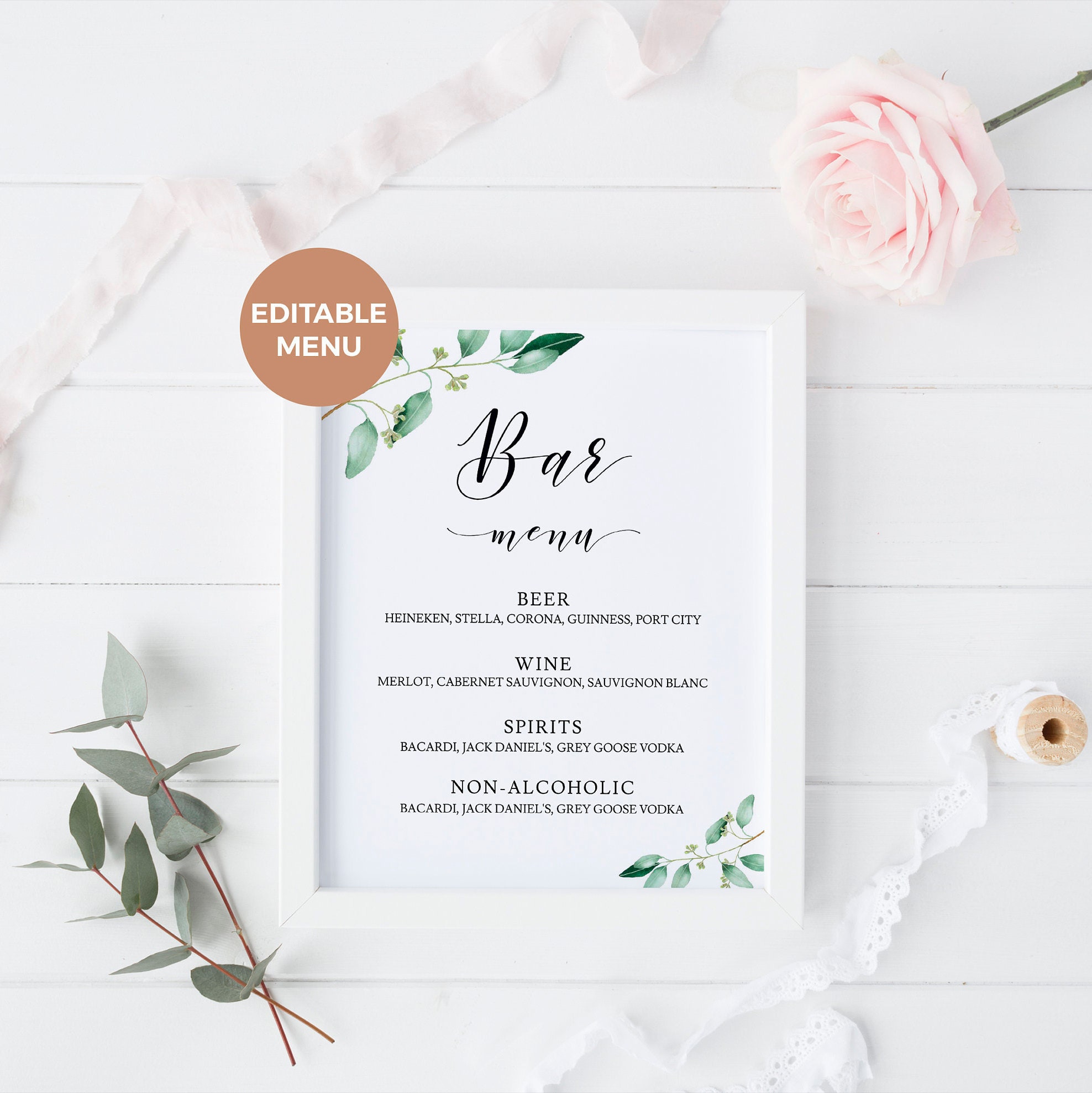 Wedding Bar Menu Template Printable Wedding Bar Menu Sign | Etsy