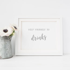 Modern Bridal Shower Drink Table Sign, Drink Station, Bar Sign, Grey ...