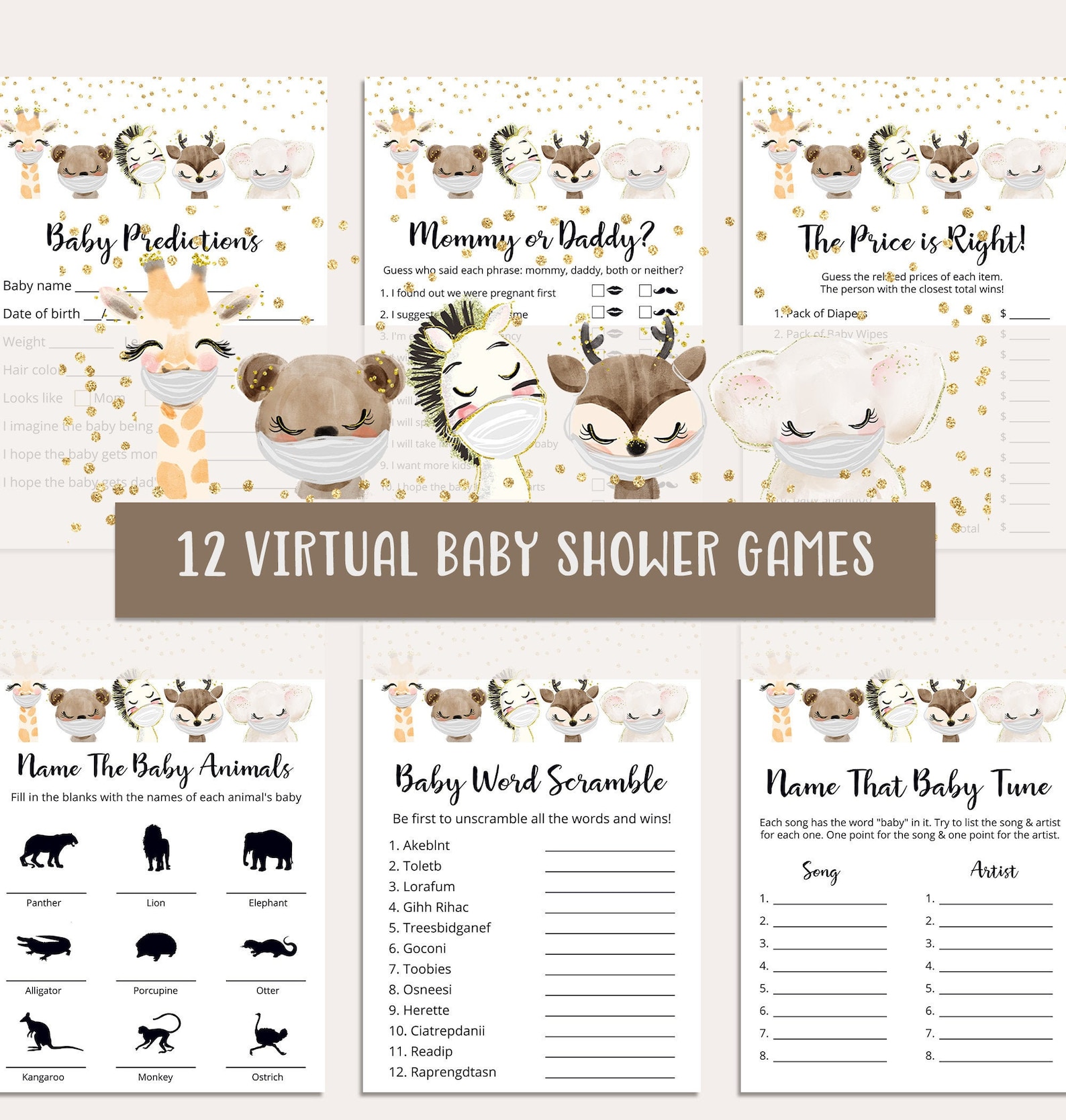 12 Virtual Baby Shower Game Bundle Woodland Baby Shower Game | Etsy