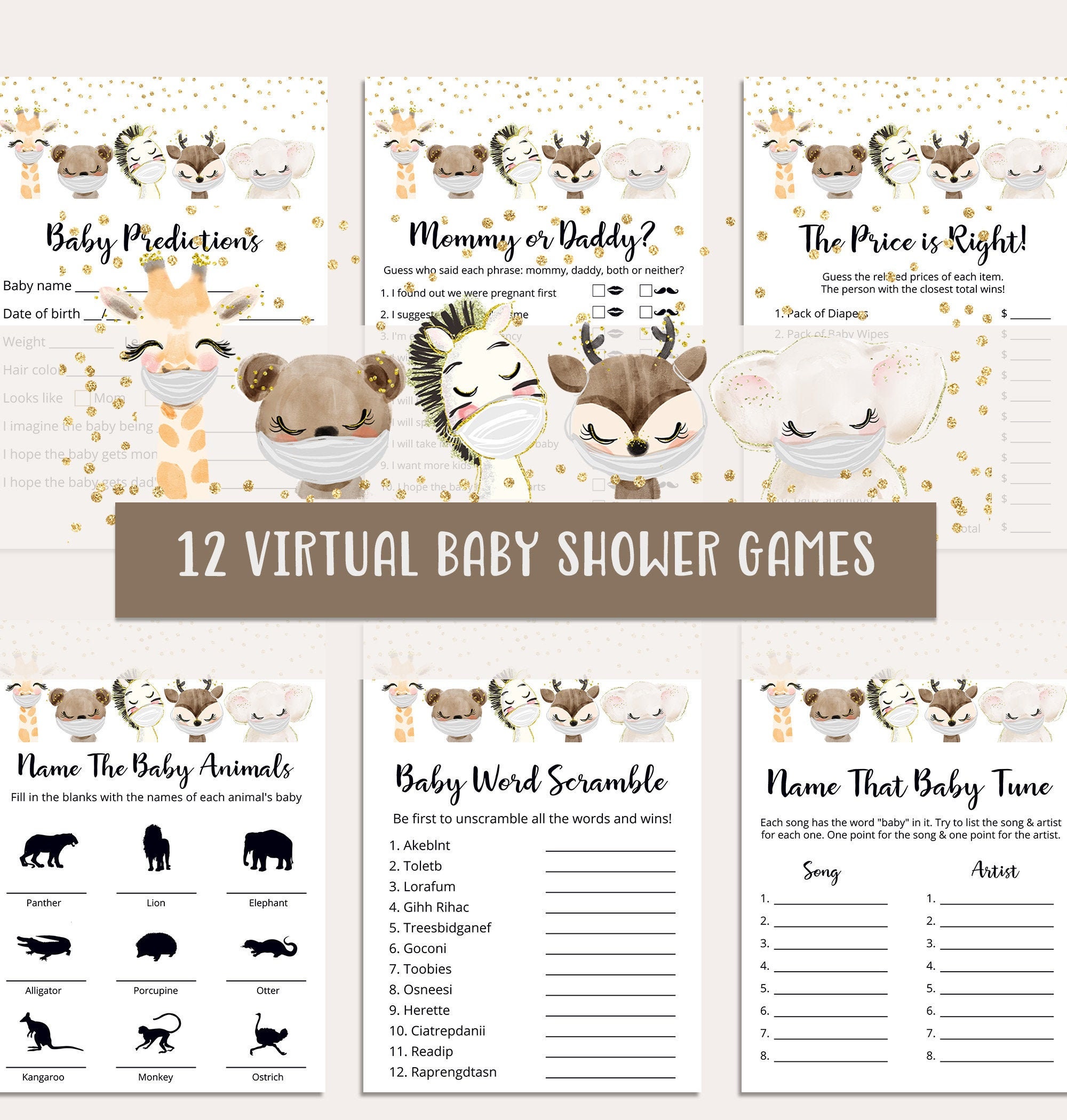 12 Virtual Baby Shower Game Bundle Woodland Baby Shower Game | Etsy