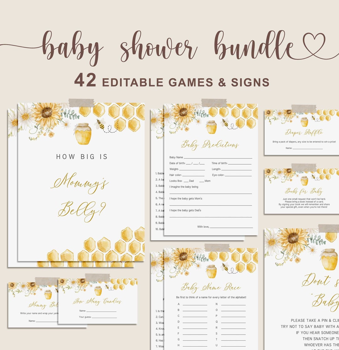 Honey Bee Baby Shower Games Bundle, Bumble Bee Baby Shower Bundle ...