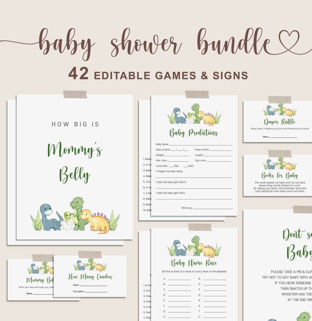 Dinosaur Baby Shower Games, Dino Baby Shower Bundle, Boy Baby Shower ...