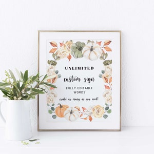Fall Sign Template, Fall Party Sign, ANY EVENT, Fully Editable Words ...