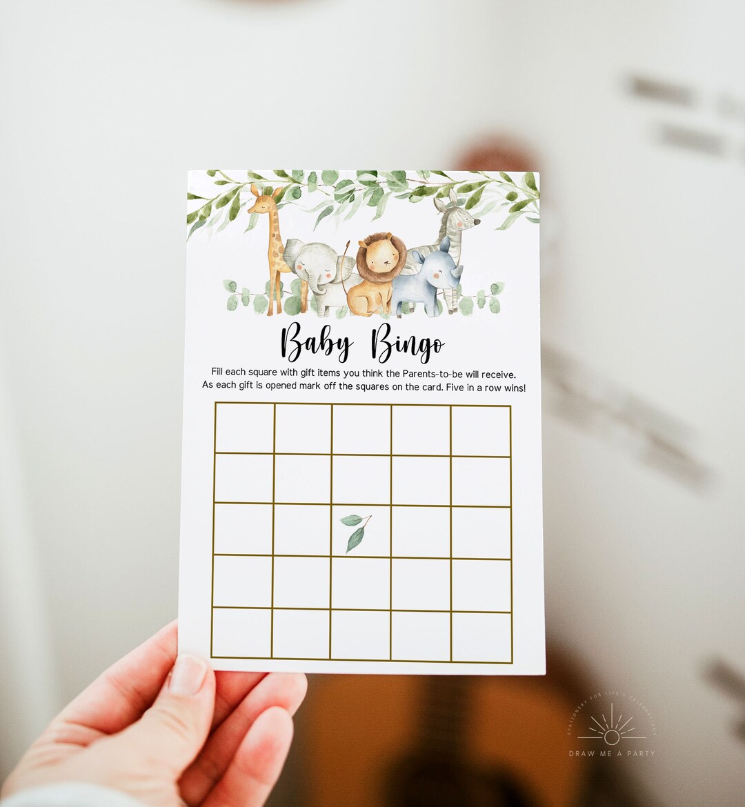 Safari Baby Shower Bingo, Safari Baby Shower Game, Editable Template ...
