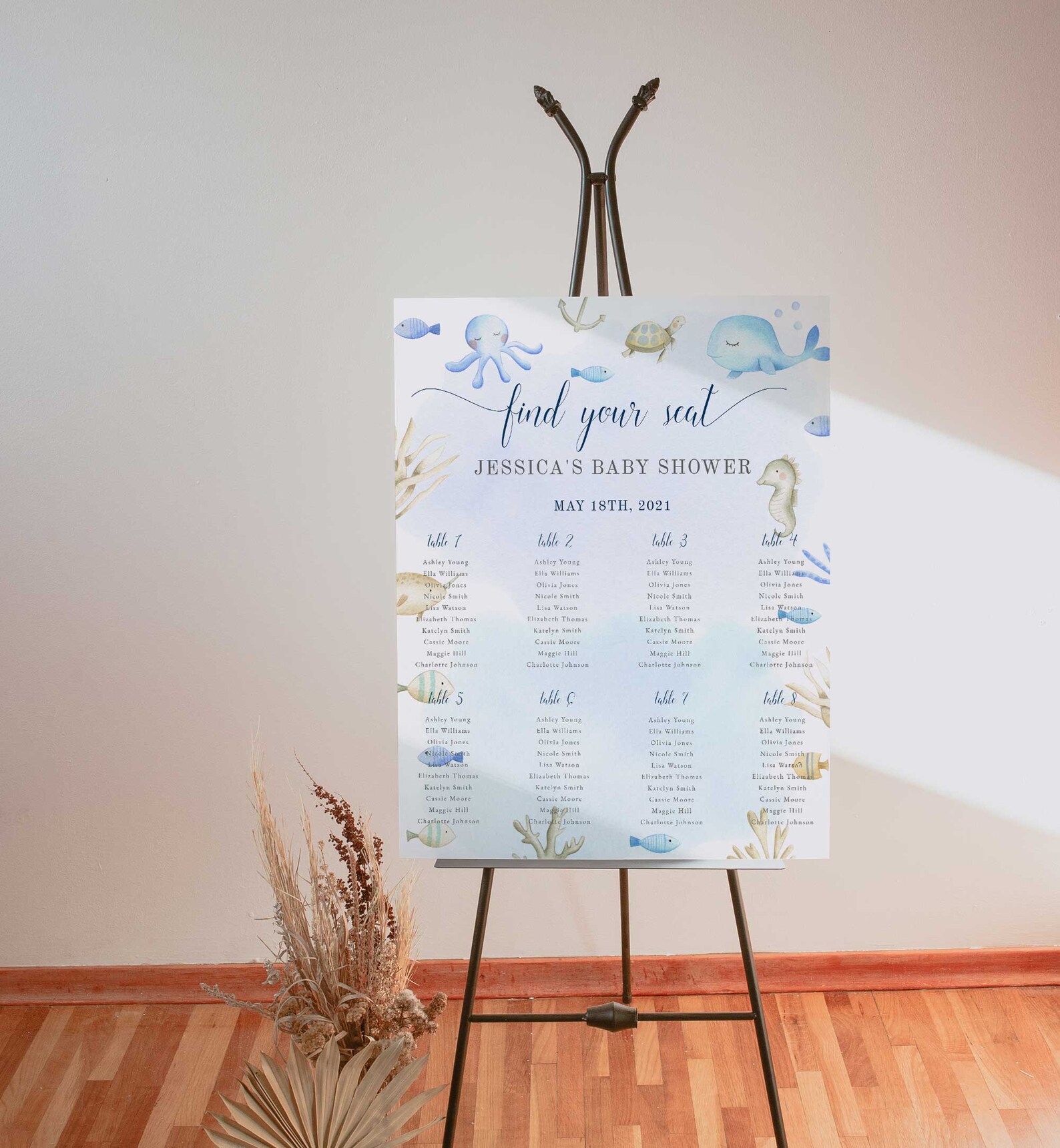 Ocean Baby Shower Seating Chart Template, Under the Sea Baby Shower ...
