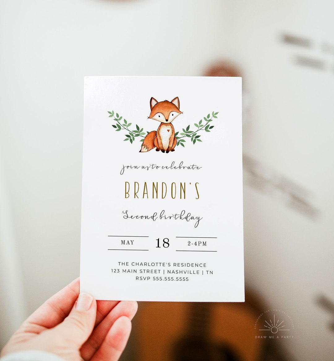 Fox Birthday Invitation, Fox Boy Birthday Invite, Invitation Template ...