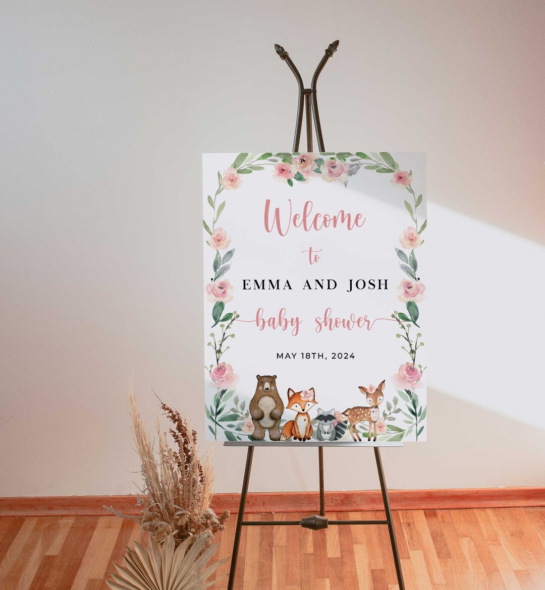 Woodland Girl Baby Shower Sign, Baby Shower Welcome Sign, Forest ...