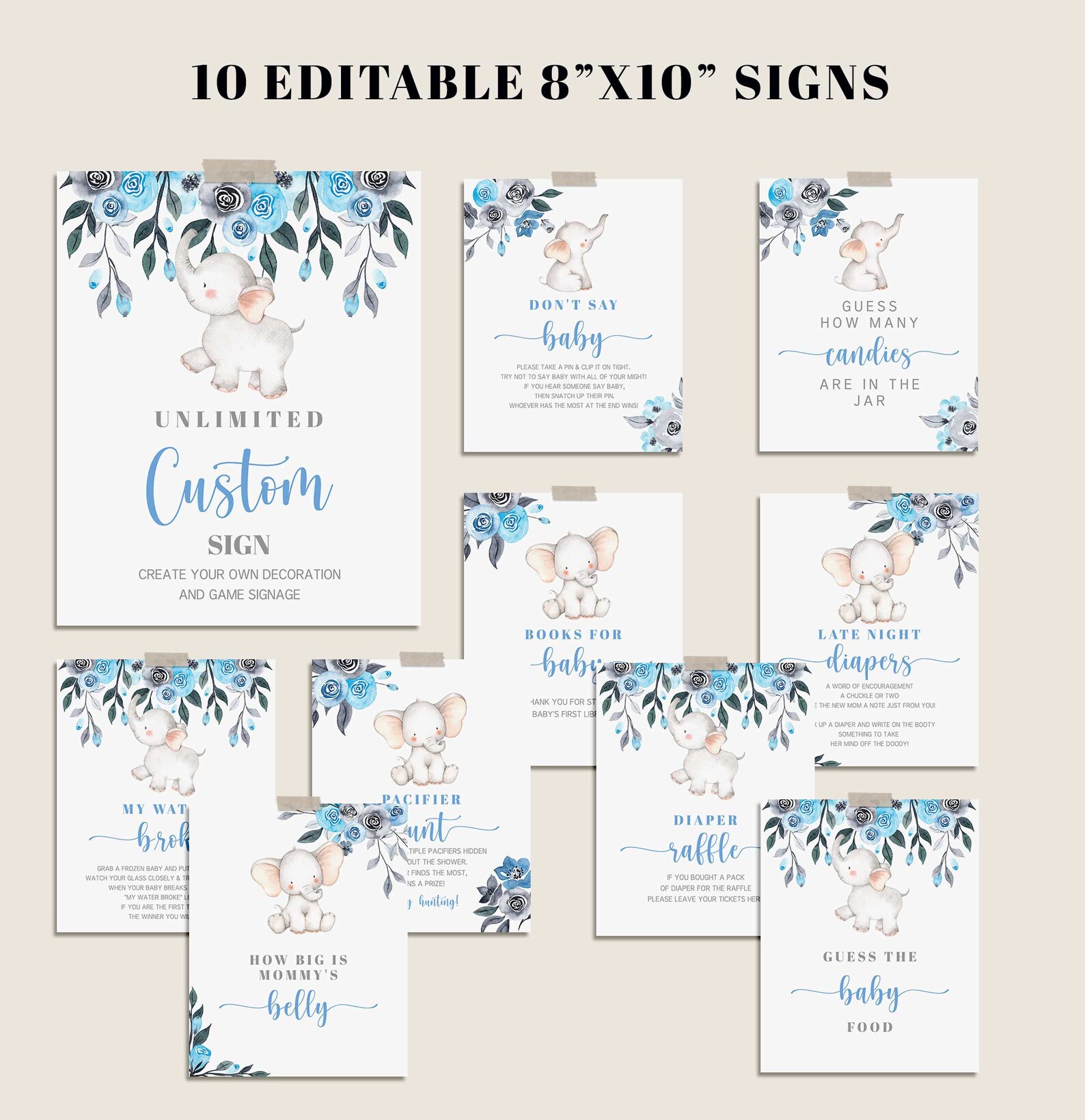 Blue Elephant Baby Shower Games Bundle Elephant Baby Games - Etsy