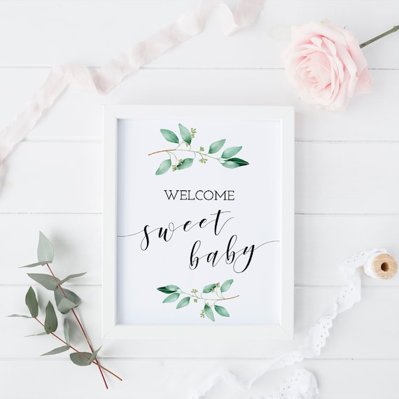 Greenery Baby Shower Decor, Sweet Baby Sign, Instant Download, Green ...