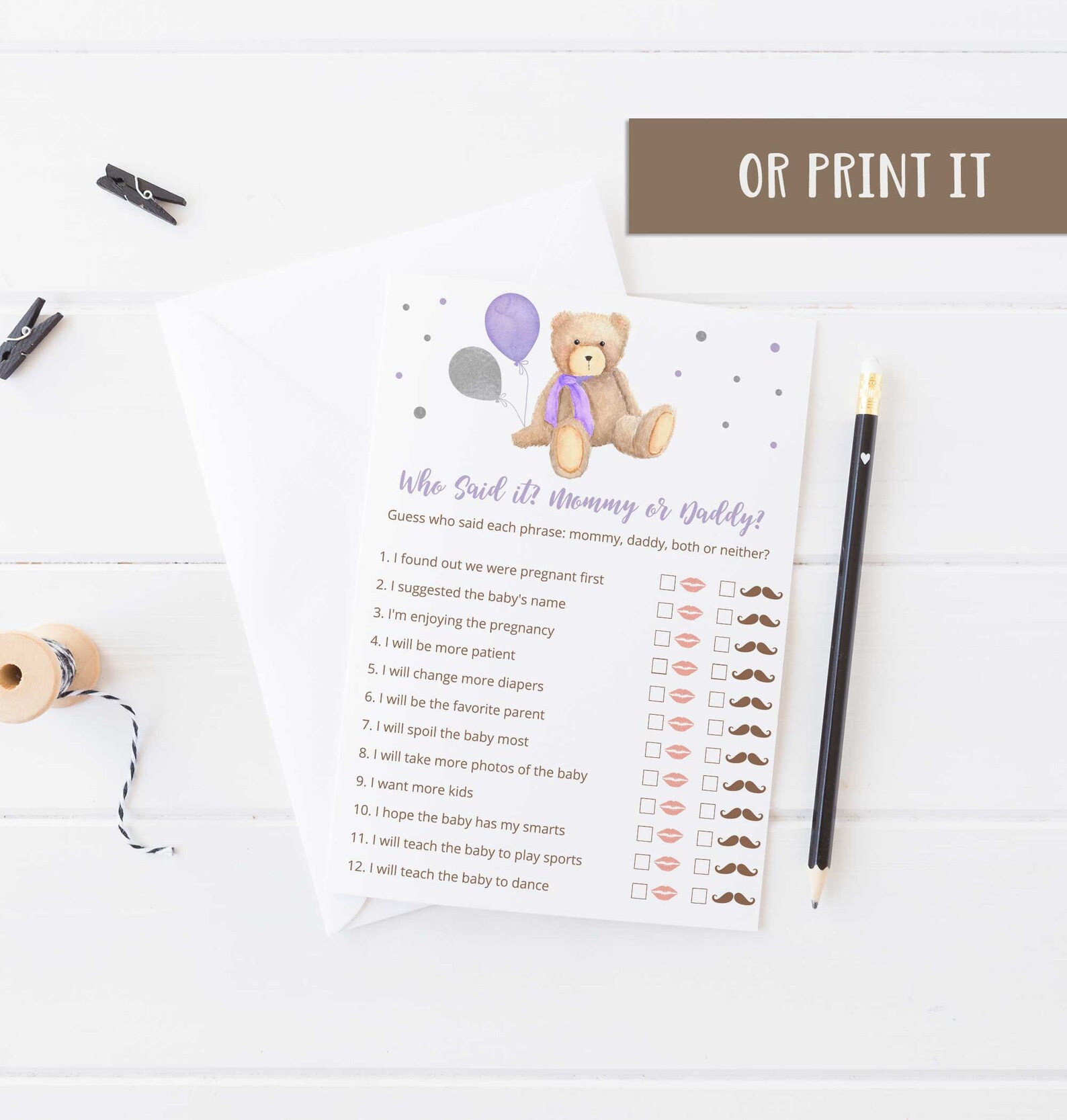 Teddy Bear Baby Shower Game Bundle Purple Teddy Bear Baby - Etsy