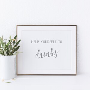 Modern Bridal Shower Drink Table Sign, Drink Station, Bar Sign, Grey ...