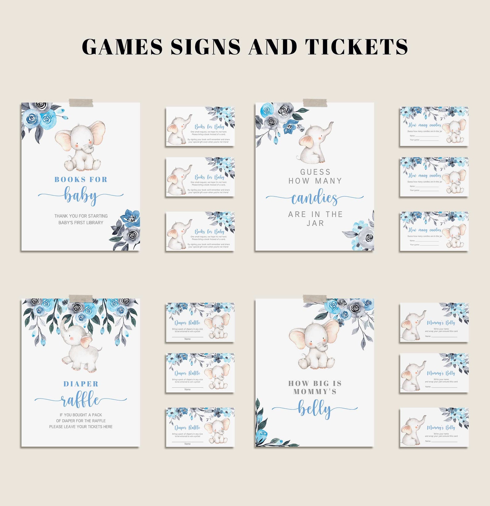 Blue Elephant Baby Shower Games Bundle Elephant Baby Games - Etsy