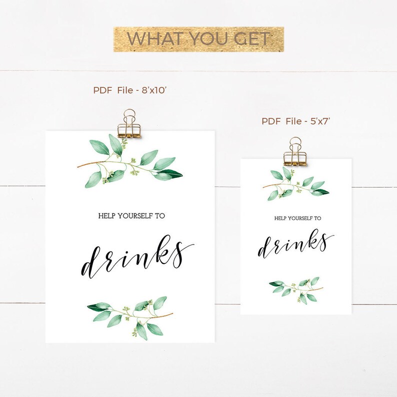 Drinks Sign Help Yourself to Drinks Bar Sign Eucalyptus | Etsy