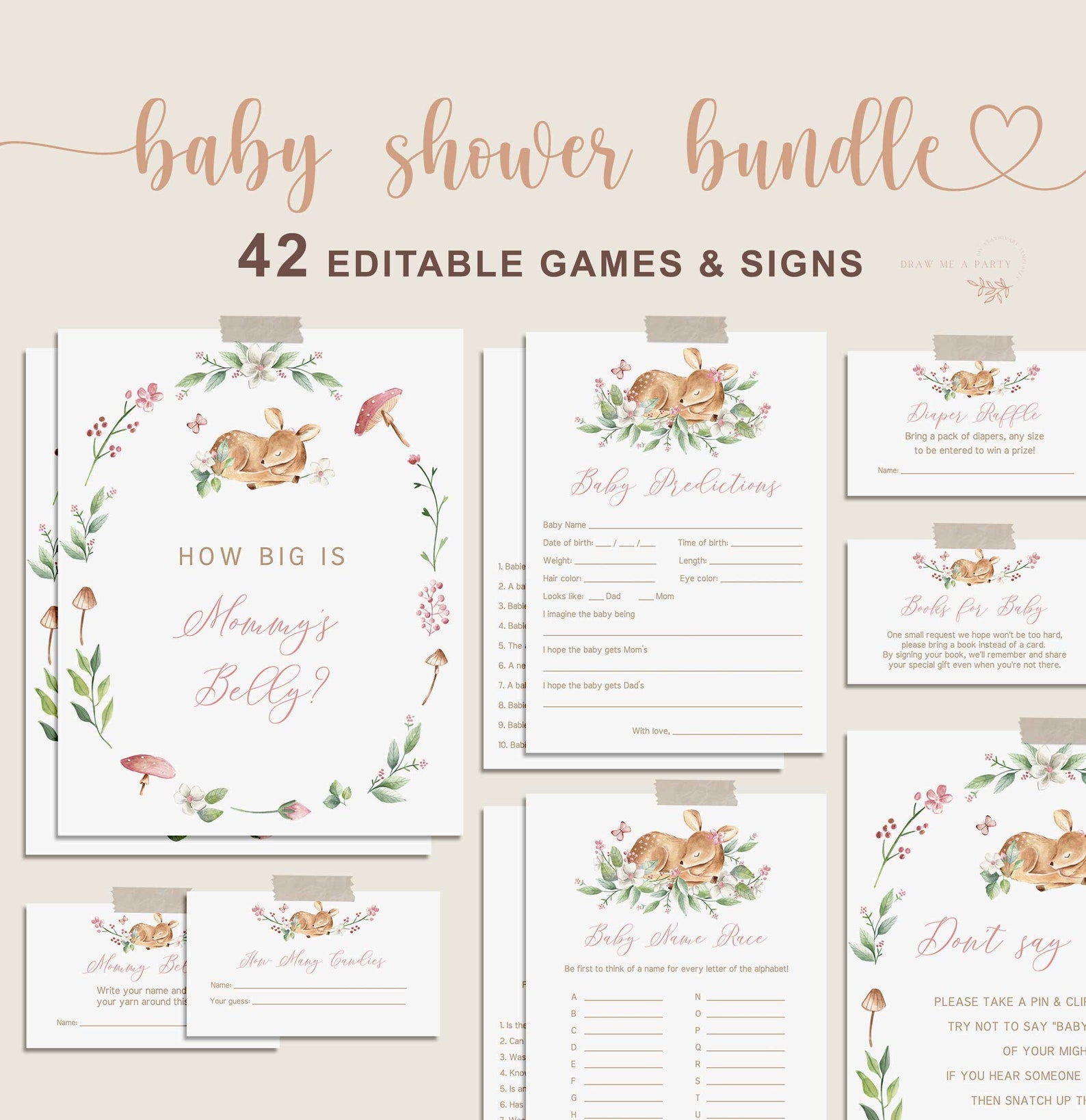 Oh Deer Baby Shower Games Bundle, Woodland Deer Baby Games Bundle ...