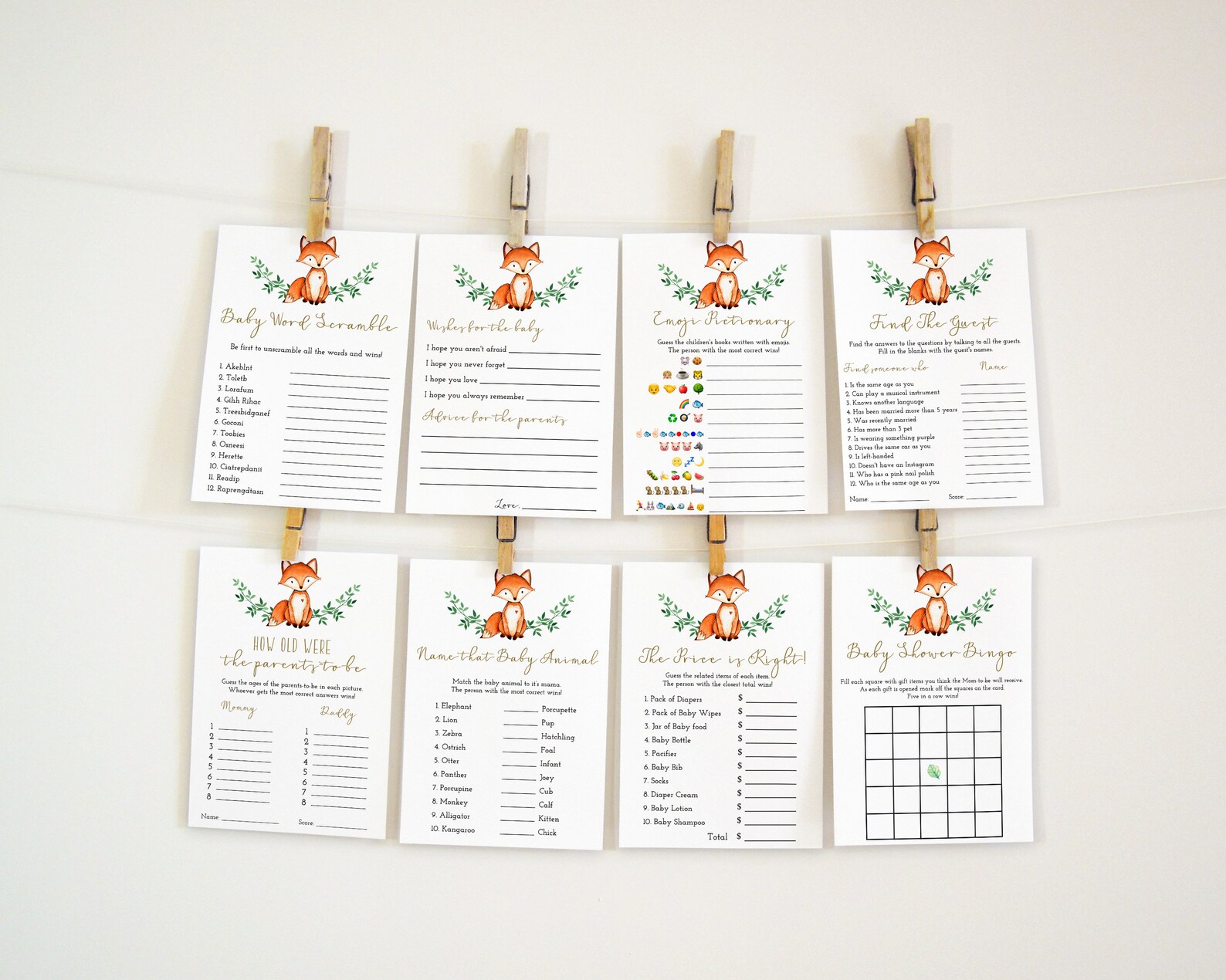 Woodland Fox Baby Shower Games Bundle Fox Printable Games | Etsy