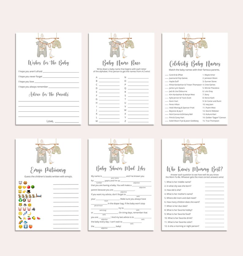 Boy Baby Shower Games Virtual Baby Shower Clothesline Baby - Etsy