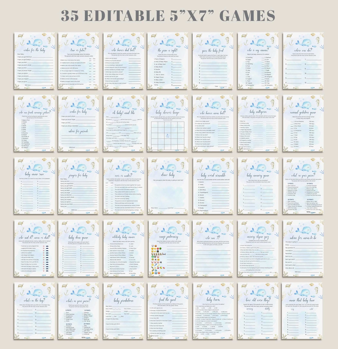 Under the Sea Baby Shower Games Bundle Ocean Baby Games - Etsy