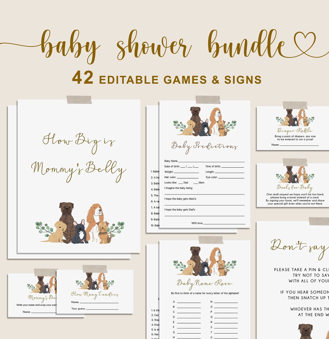 Puppy Baby Shower Games Bundle, Puppy Dog Baby Shower Bundle, EDITABLE ...